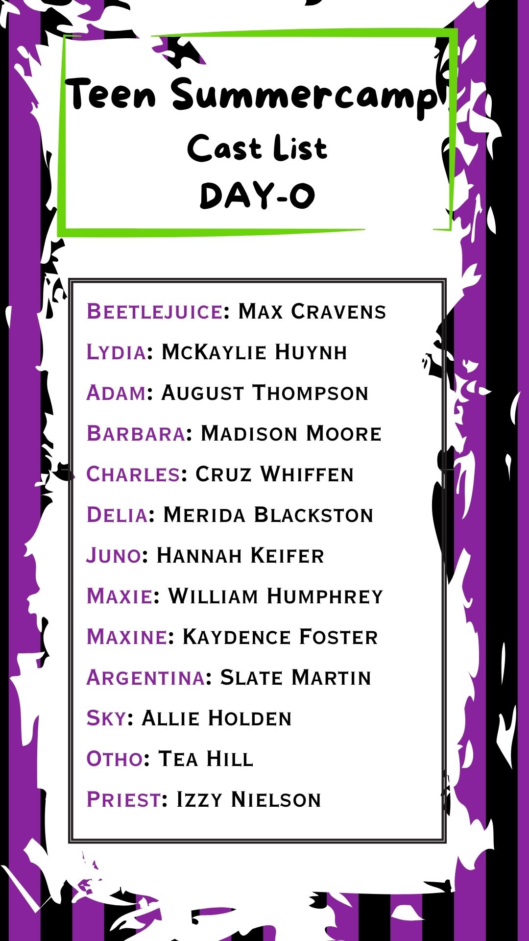 Cast List for Beetlejuice Jr - Summer Drama Program - Hart County ...